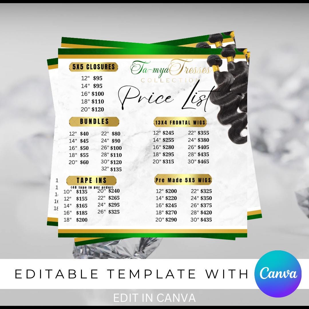 Price List Template, DIY Template, Canva Template, DIY Price List ...