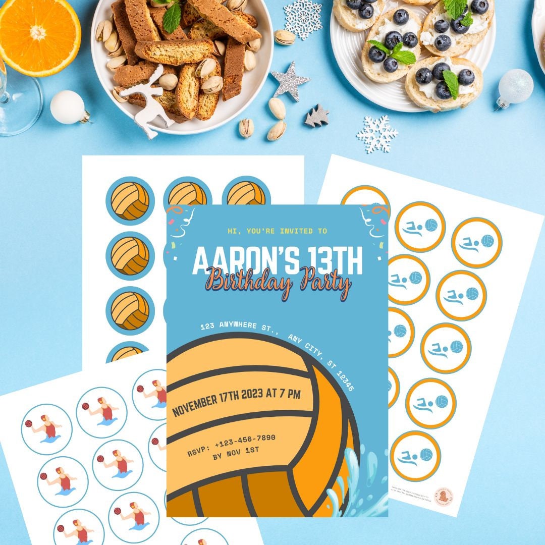 Personalised Waterpolo Party Invitation & Cupcake Toppers - Etsy