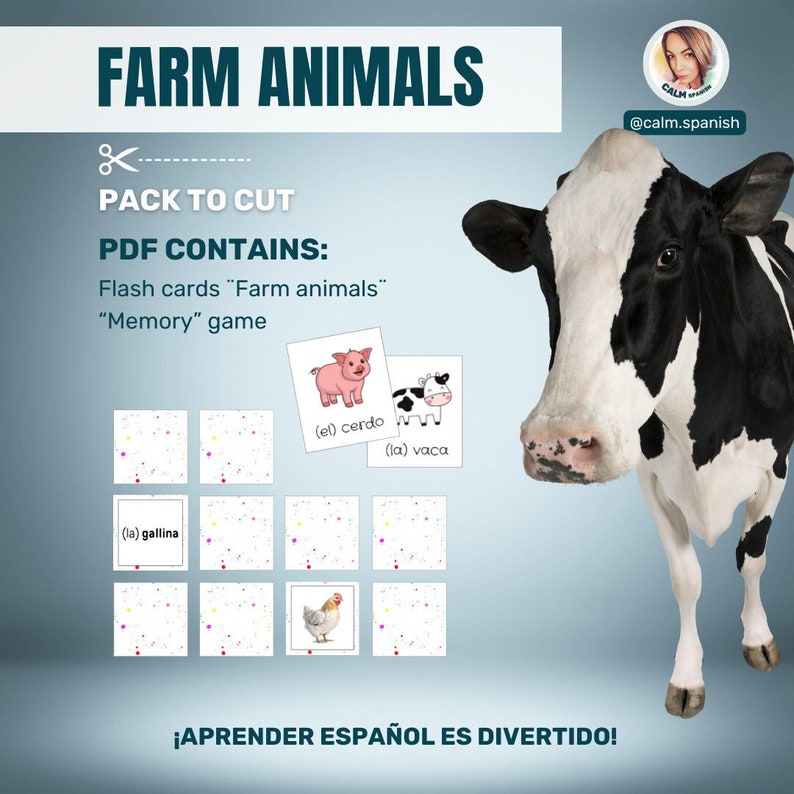 Farm Animals - Flash Cards to Learn Spanish - Etsy