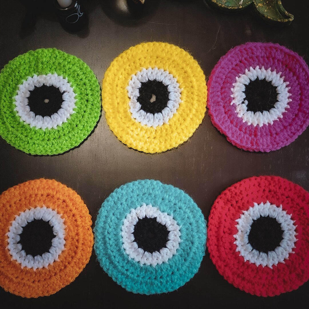 Summer Vibes Crocheted Evil Eye Coasters - Set of 6 - Colorful Evil Eye ...