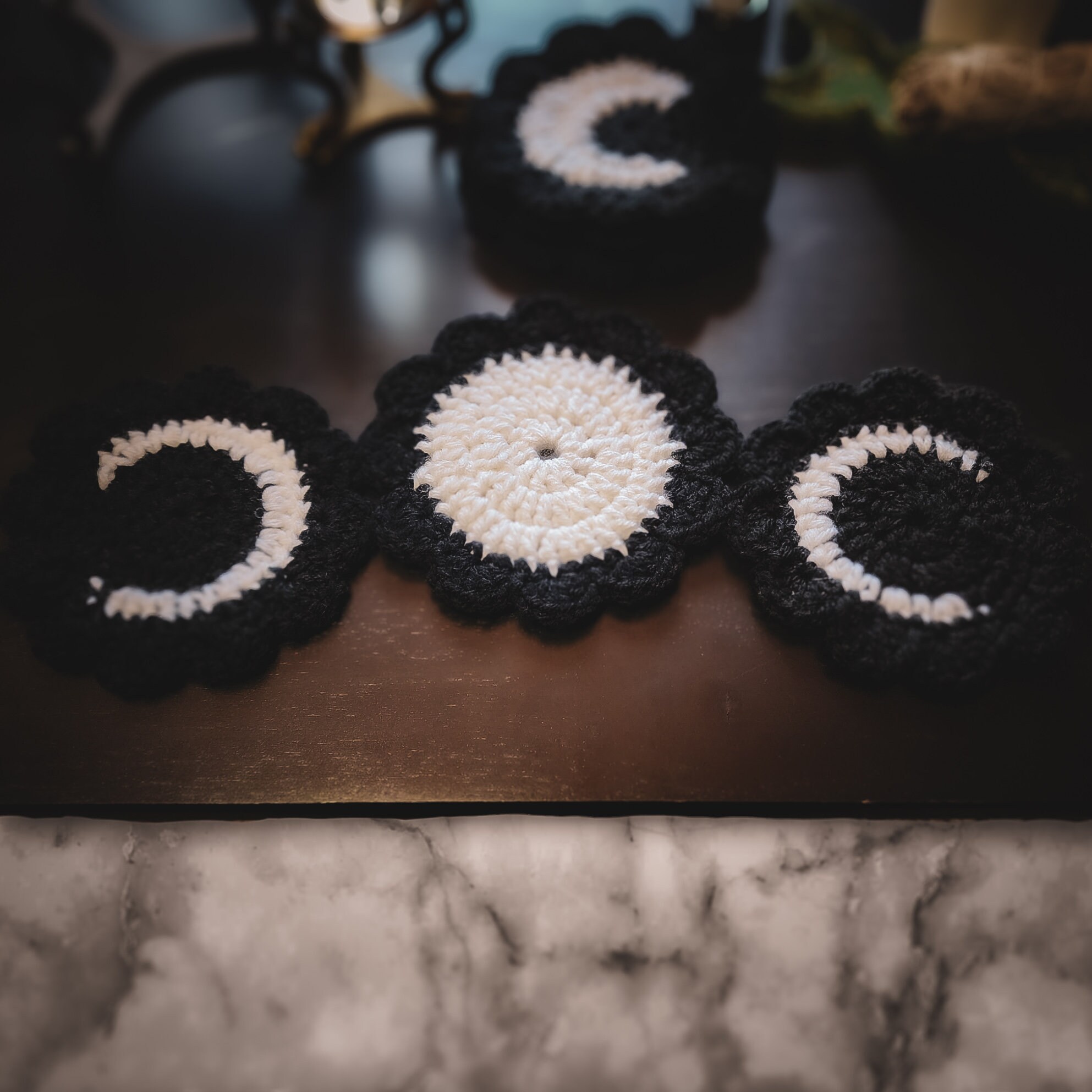 Crocheted Moon Phase Coasters - Set of 6 - Crocheted Coasters ...