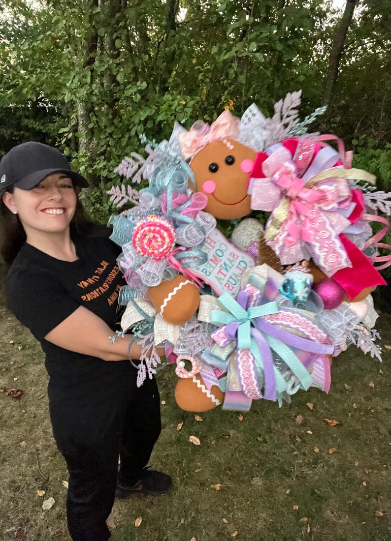 Handmade Gingerbread Girl Christmas Wreath | Pastel Candyland Decor - Etsy