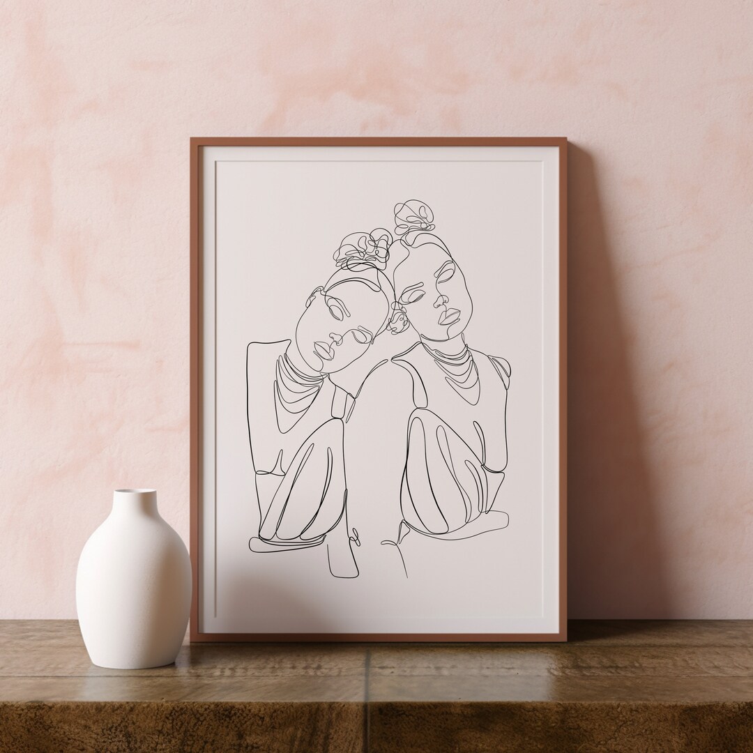 Gemini, Zodiac Art, One Line Print, Woman Art, Body Positivity, Single ...