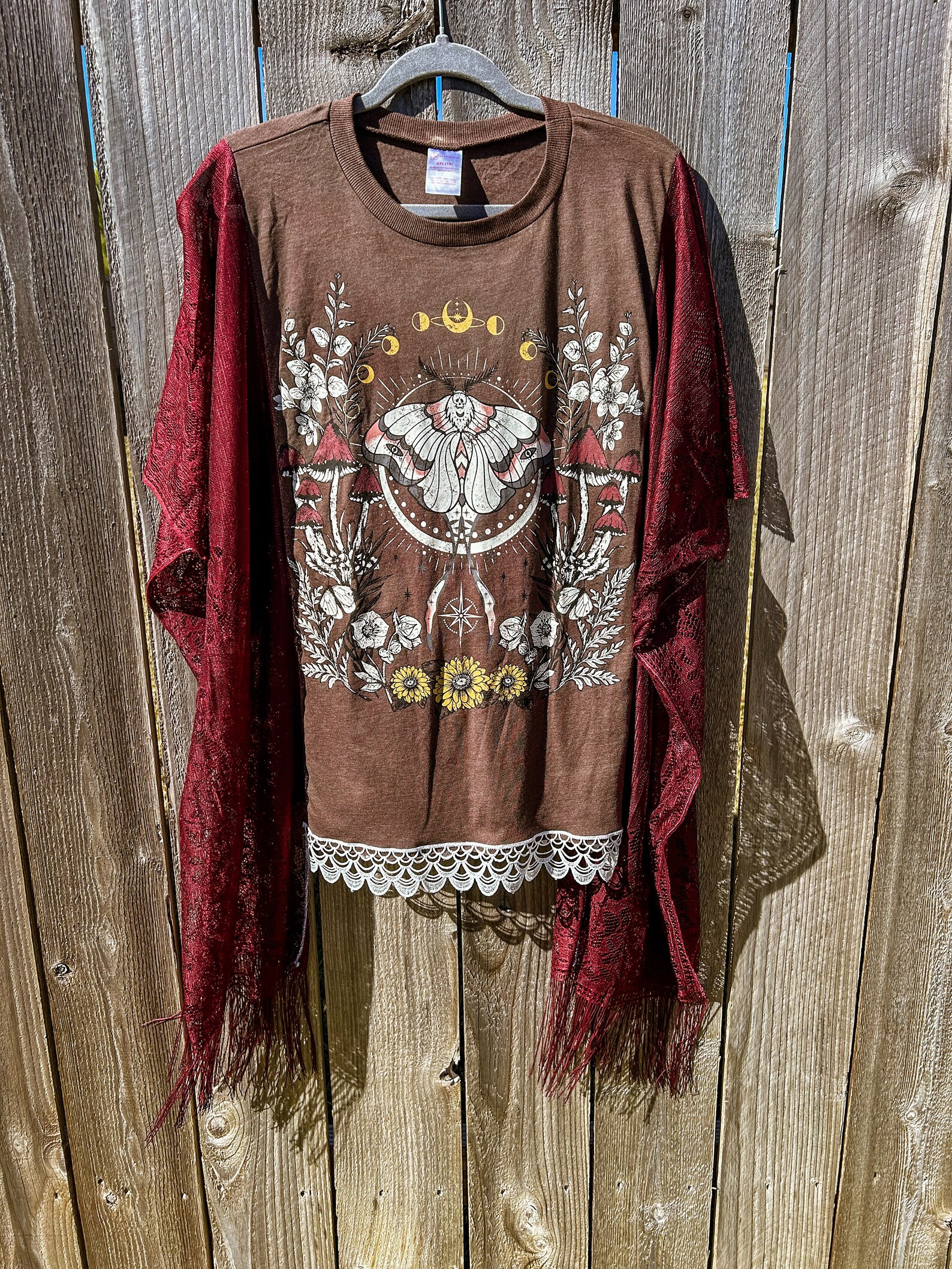 Witchy Theme Boho Moth Graphic Poncho Reworked Graphic Tee Boho Graphic ...