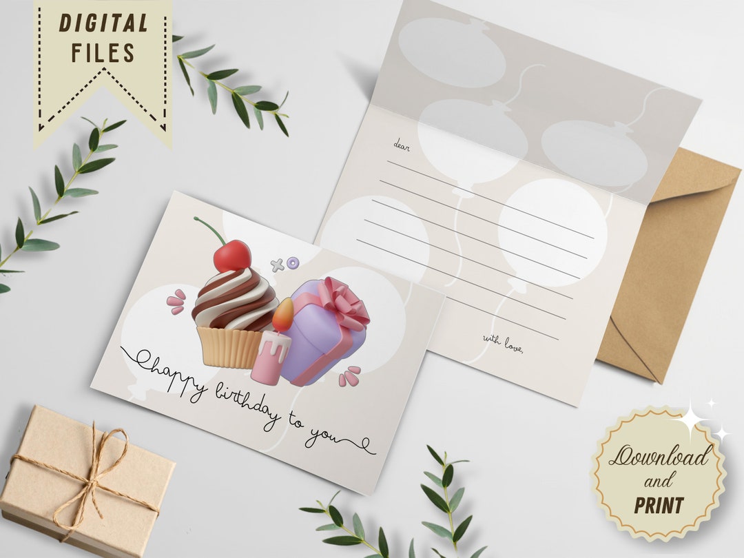 Printable Birthday Cards Cute Birthday Cards Printable Digital Birthday Cards Instant Download ...