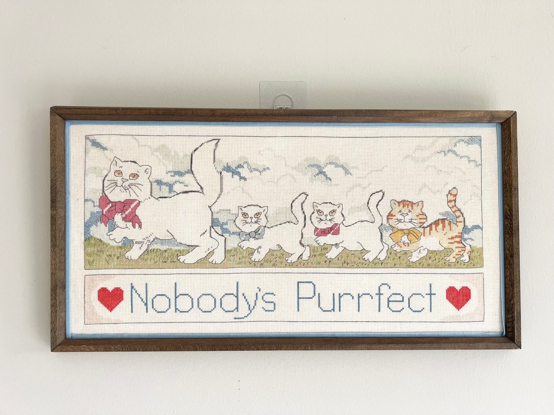 Vintage Framed Cat / Kitten Needlepoint Nobodys Perfect, Wall Decor - Etsy