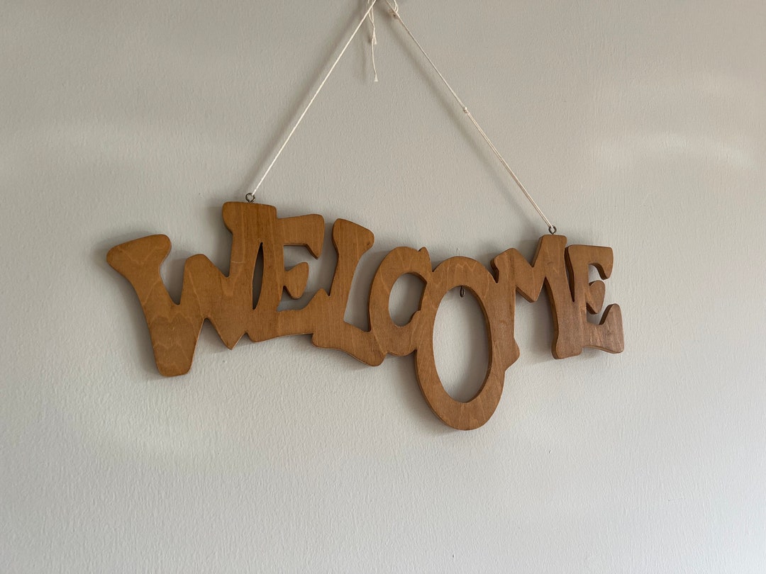 Vintage Wooden Welcome Sign With Key Hook, Wall Hanging Entryway Decor ...