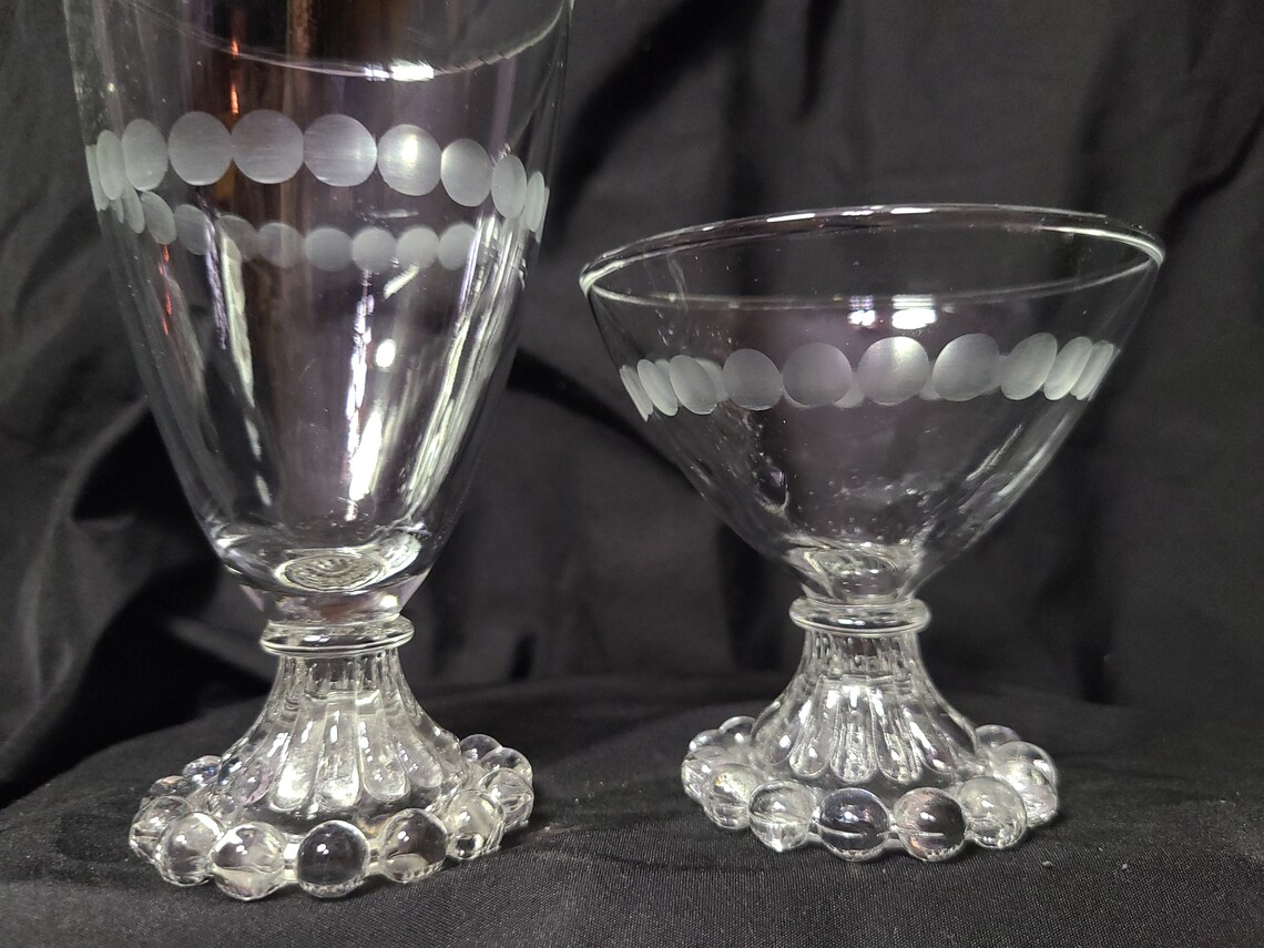 7 Large and 8 Small Berwick-boopie Etched Glass Cordial Glass by Anchor ...