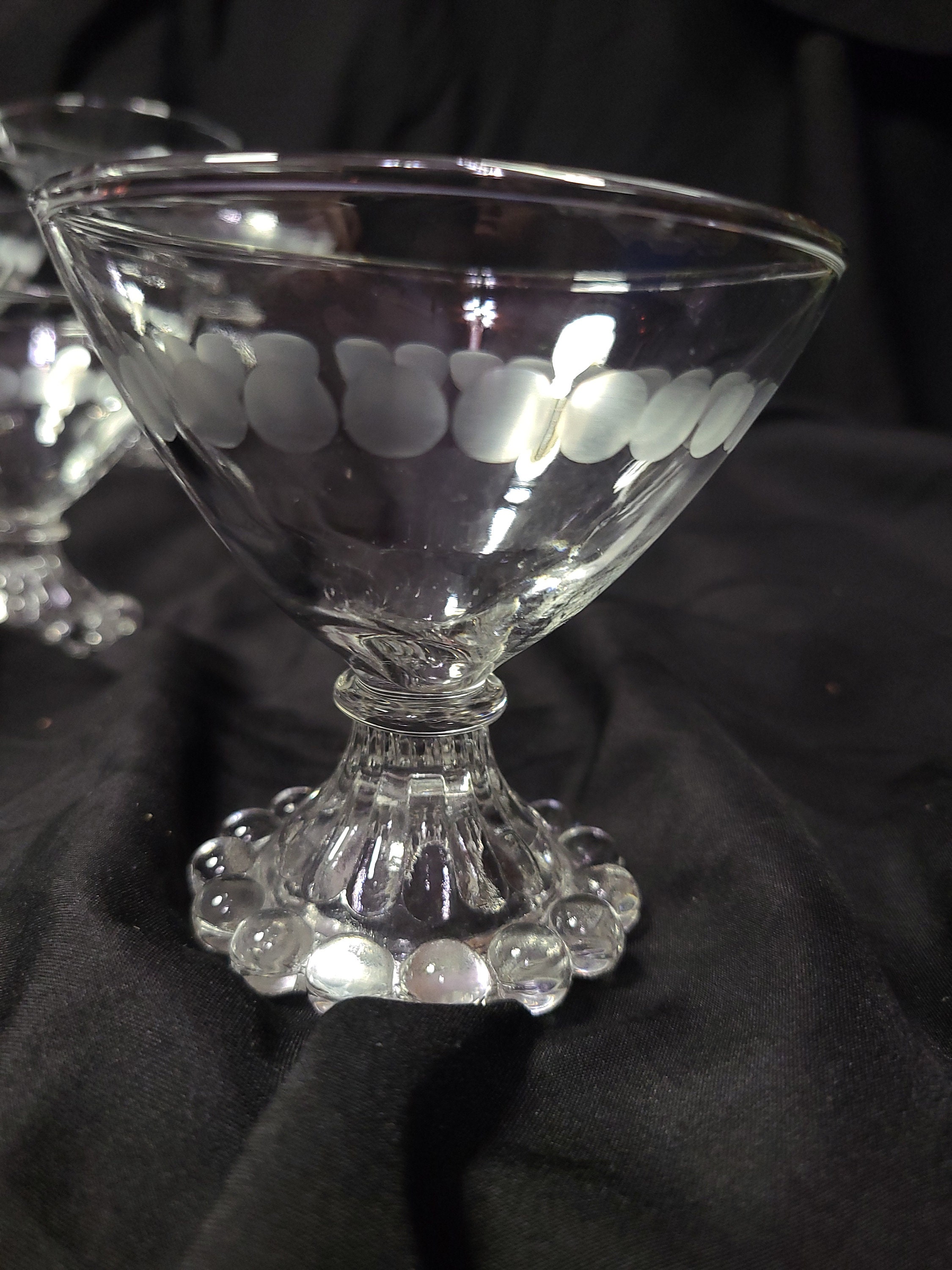 7 Large and 8 Small Berwick-boopie Etched Glass Cordial Glass by Anchor ...