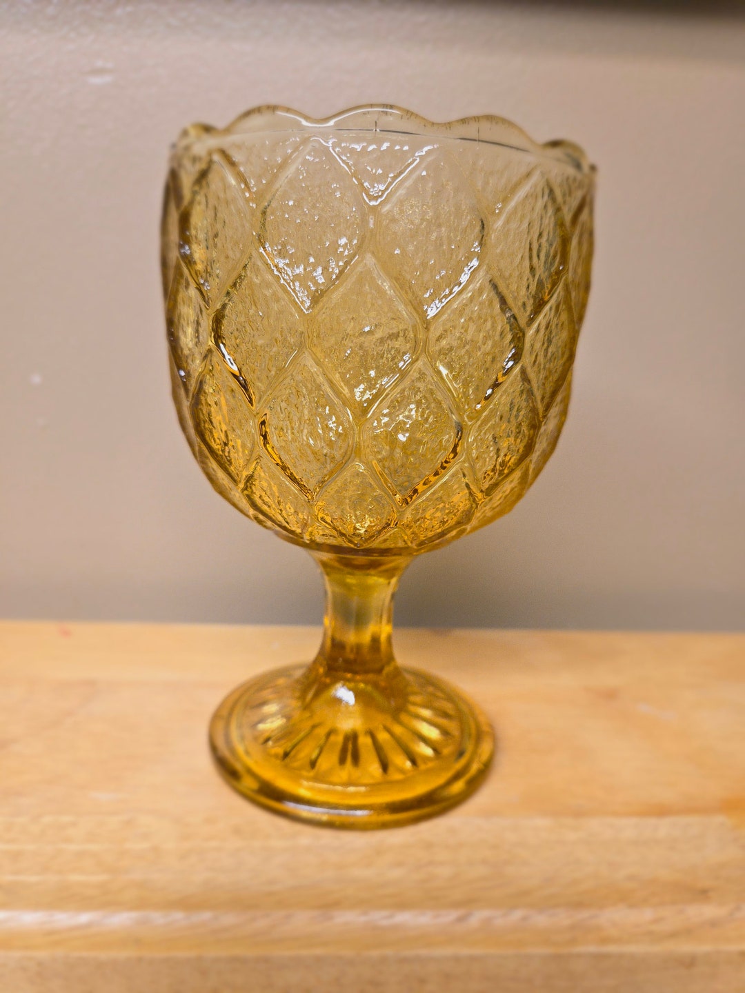 Vintage Amber Pressed Glass Goblet - Etsy