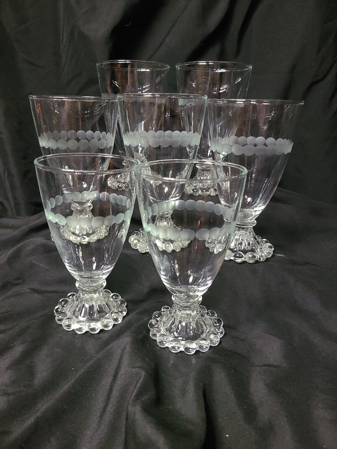 7 Large and 8 Small Berwick-boopie Etched Glass Cordial Glass by Anchor ...