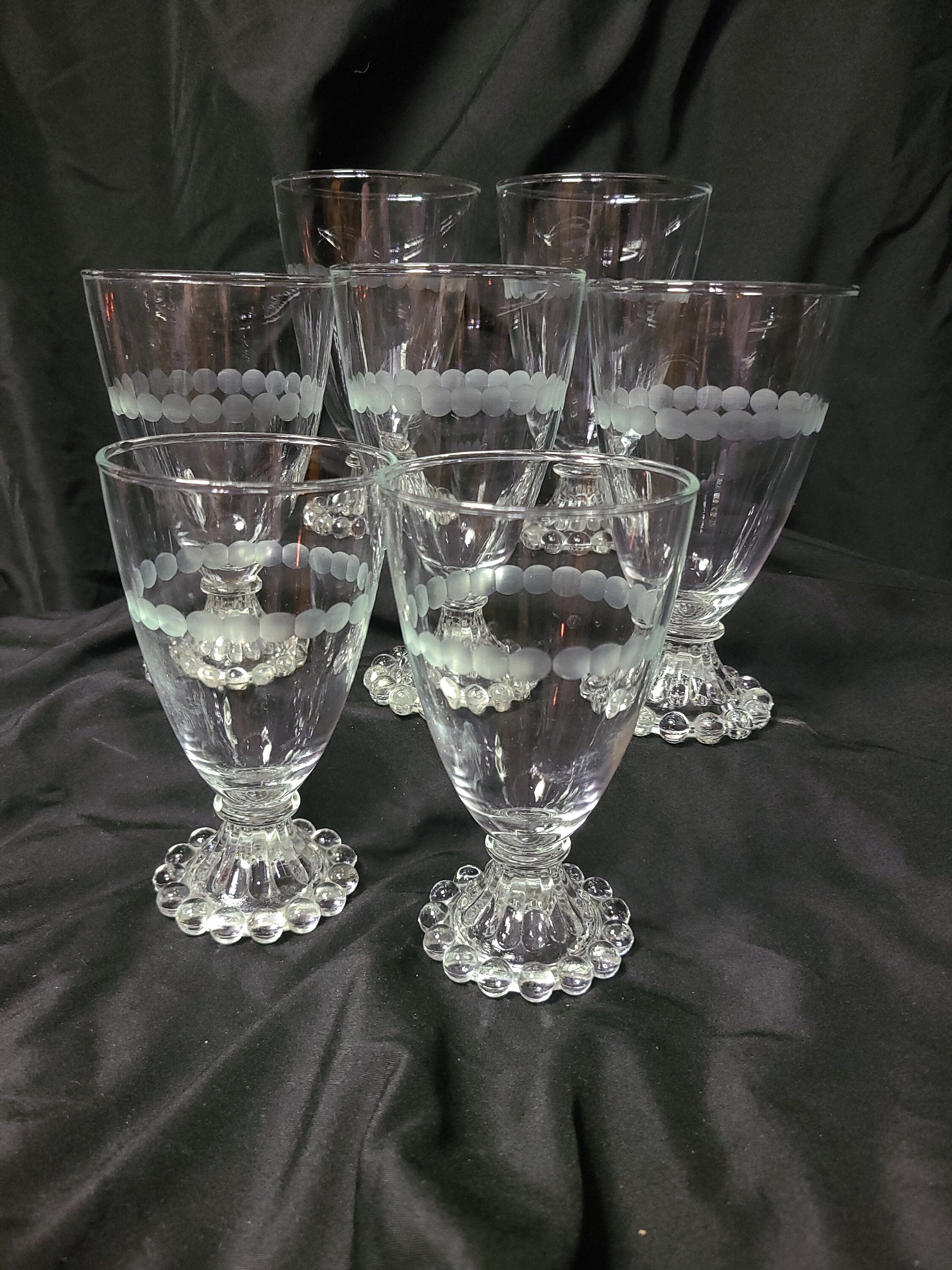 7 Large and 8 Small Berwick-boopie Etched Glass Cordial Glass by Anchor ...