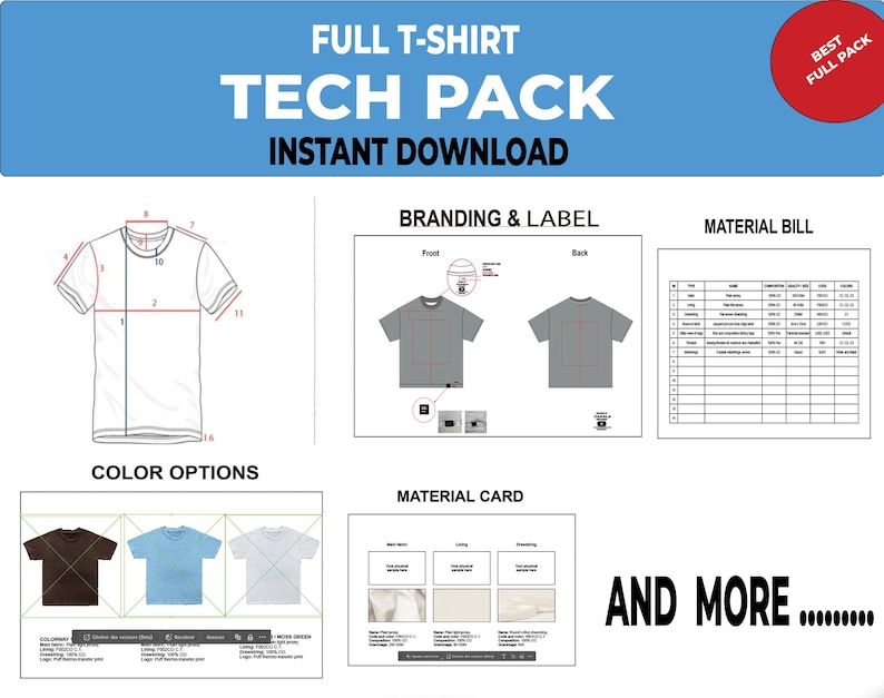 Full T-shirt Tech Pack With Measurement - Etsy