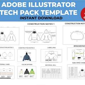FULL Tech Pack Template Ai. Technical Kit PDF Hoodie Adobe Illustrator ...