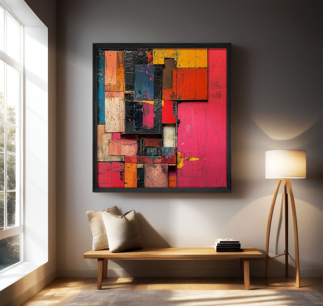 Abstract Mosaic of Emotions Vibrant Wood Block Collage - Etsy