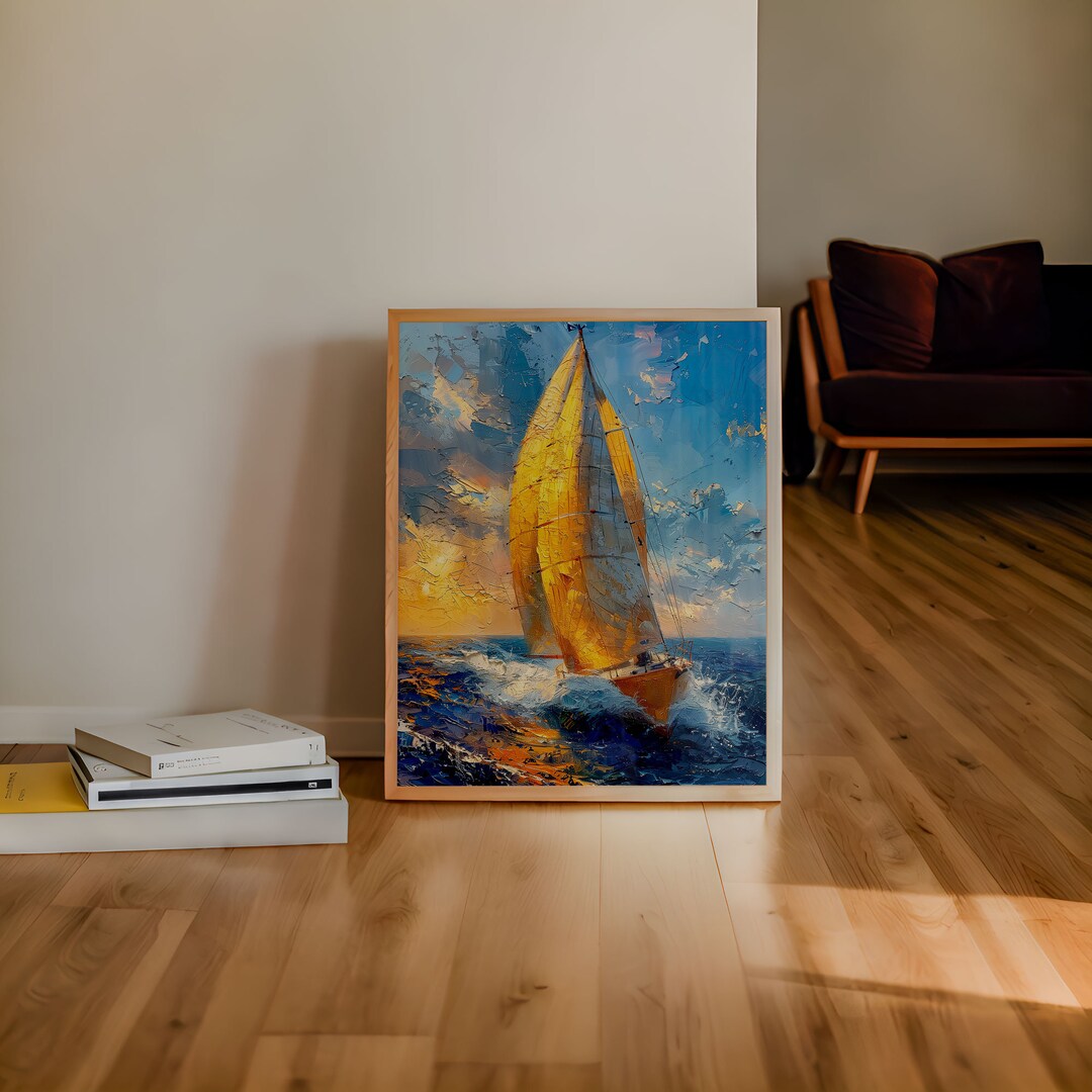 Majestic Sailboat Painting, Printable Nautical Wall Art, Digital ...