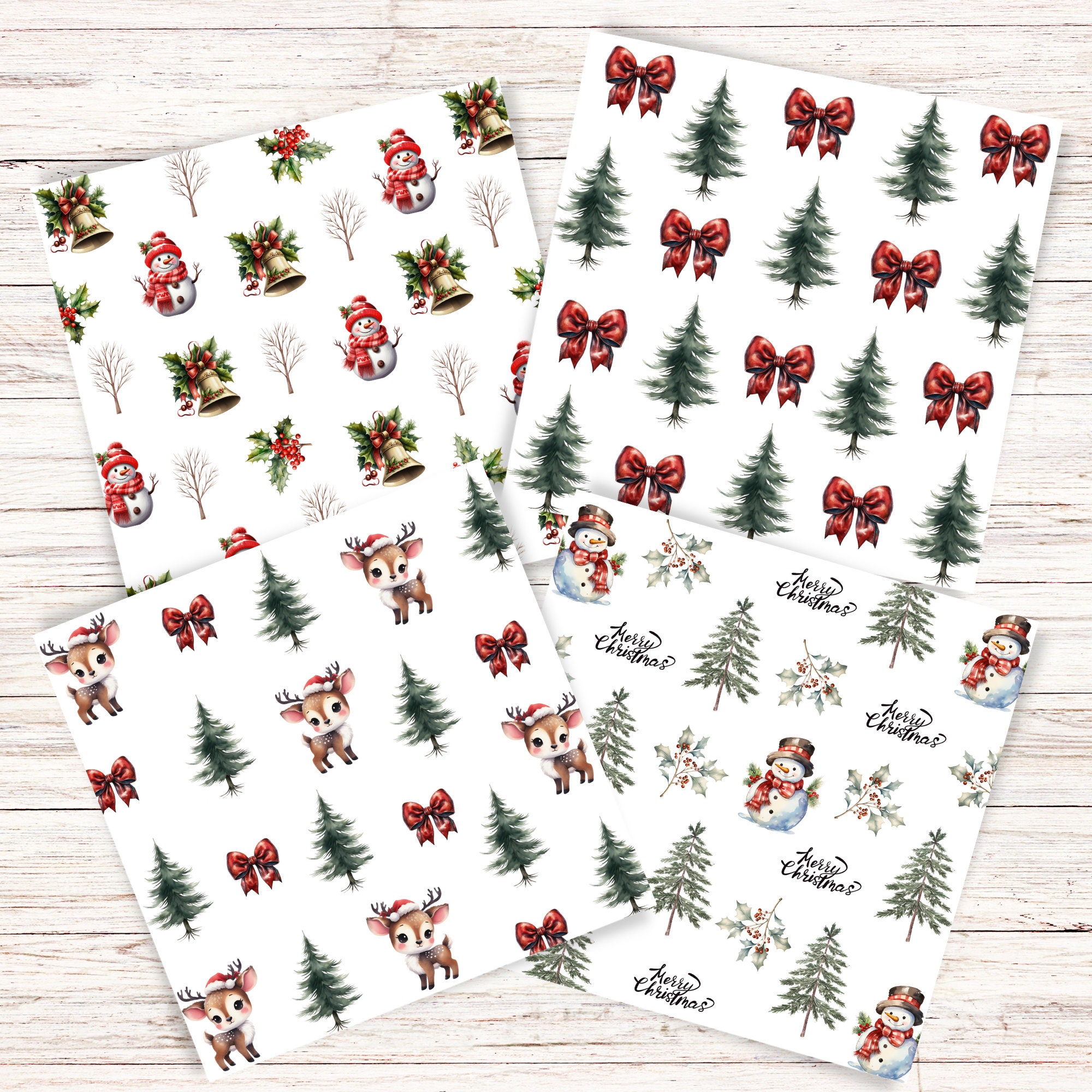 Christmas Bows Digital Paper Pack, Winter Digital Paper, Instant ...