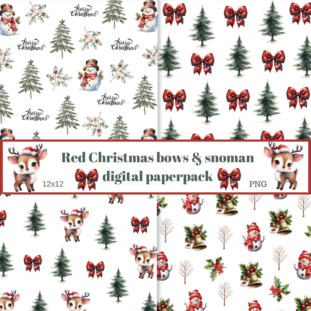 Christmas Bows Digital Paper Pack, Winter Digital Paper, Instant ...