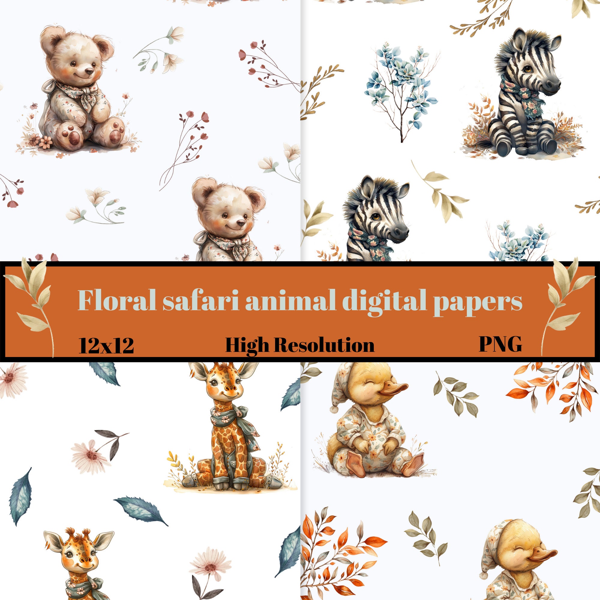 Wild Safari Animals, Digital Paper Pack, Jungle Animals, Scrapbook ...