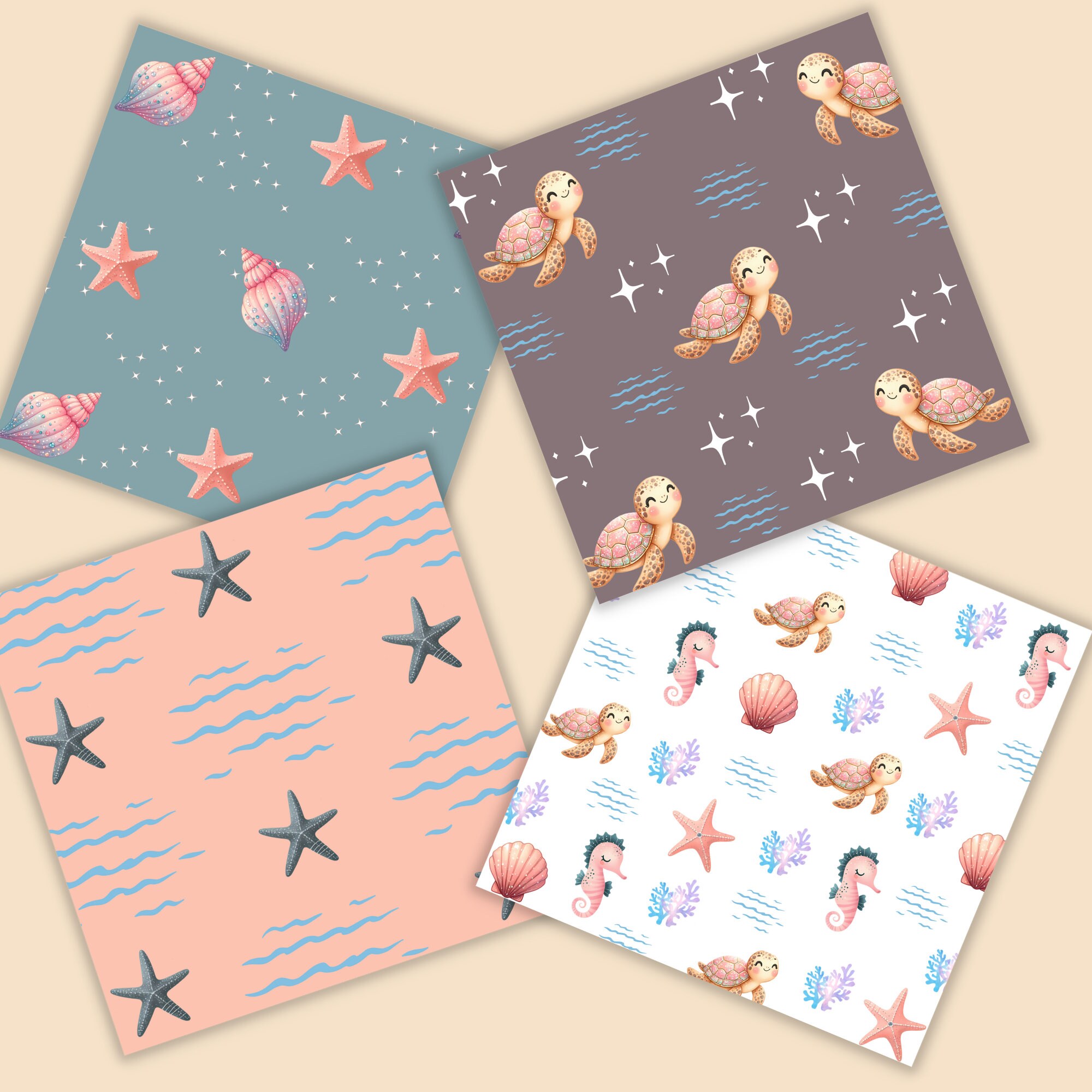 Sea Turtle Digital Paper Pack, Tropical, Turtles, Summer Pattern ...