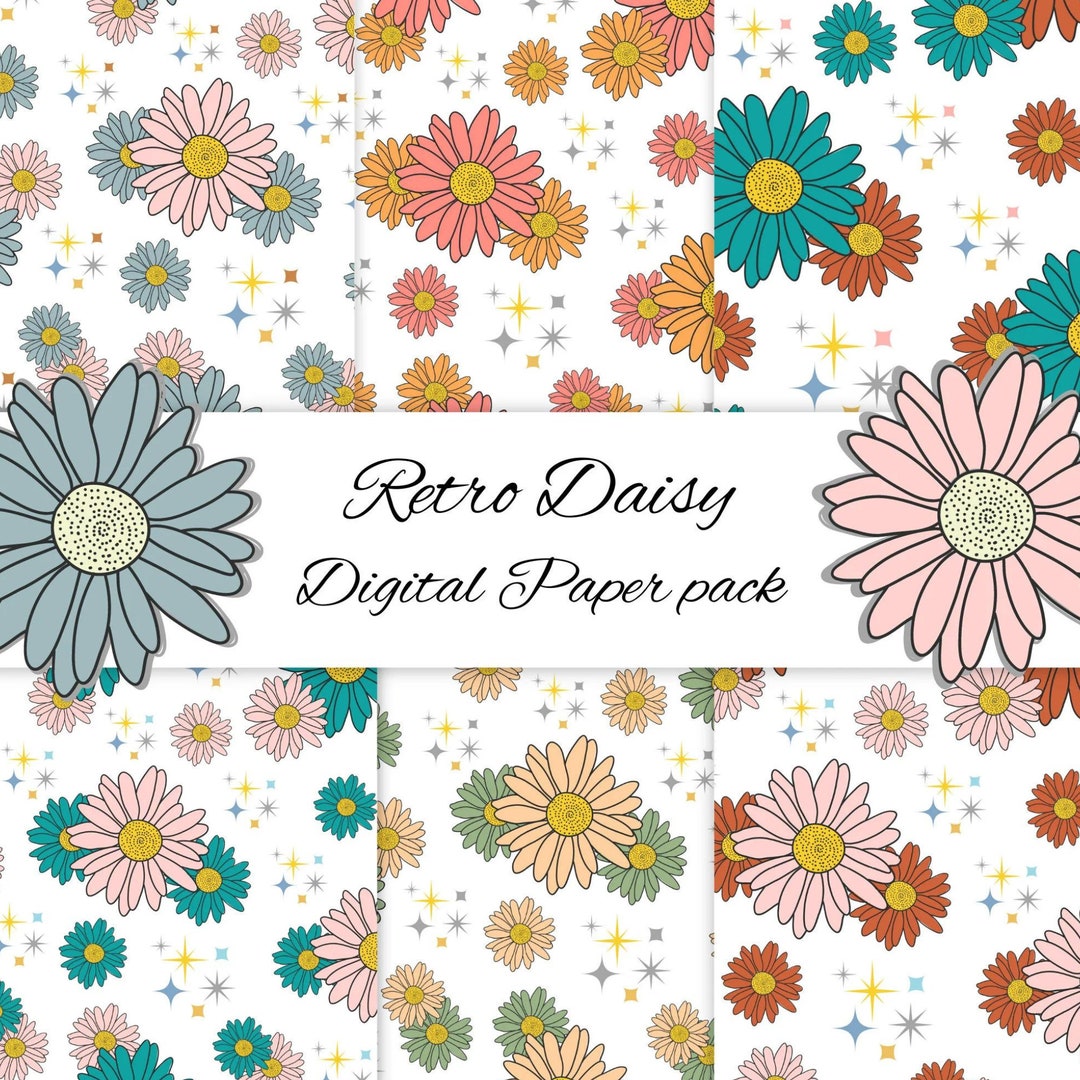 Retro Daisy Digital Papers, Digital Scrapbook Paper, Floral Digital ...