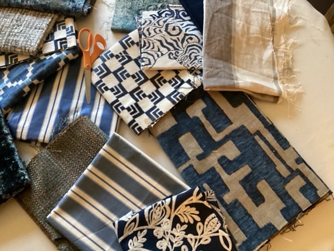 Blue/patterned Drapery/upholstery Coordinated Fabric Remnants, Scrapes ...
