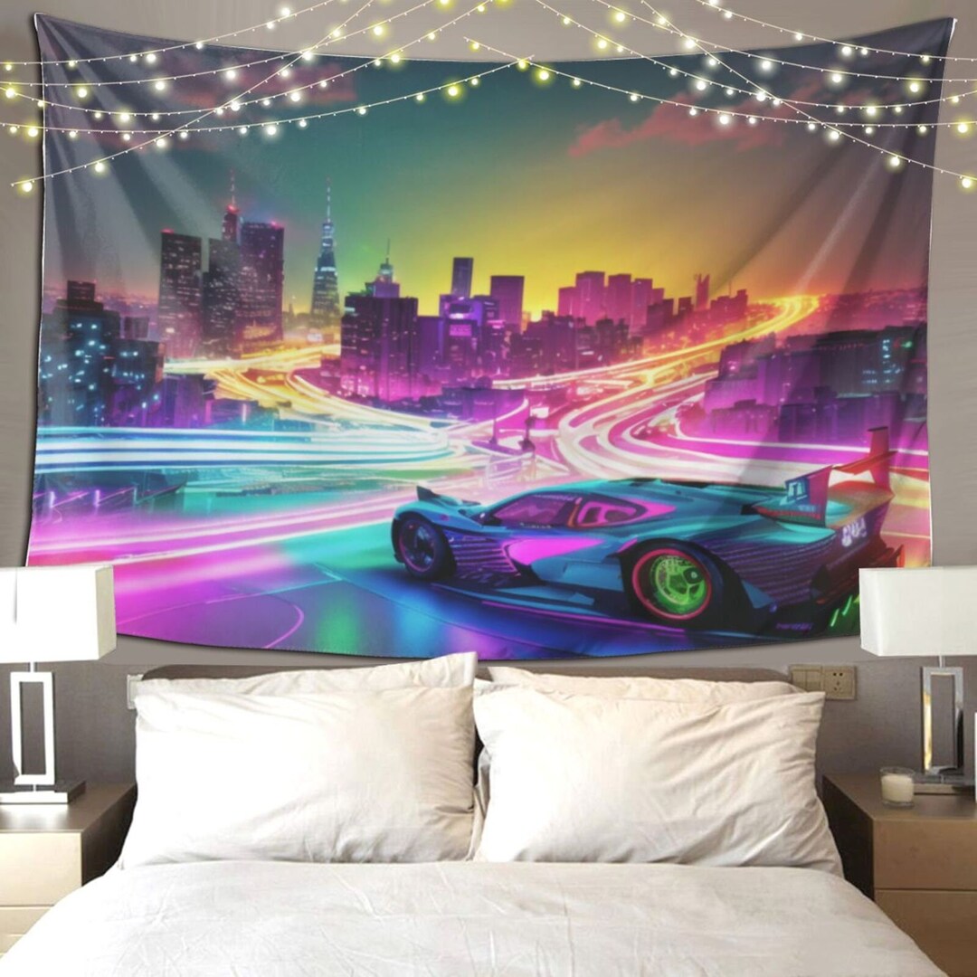 Cyberpunk Futuristic Neon Landscape Tapestry Cyber Party Tapestries for ...