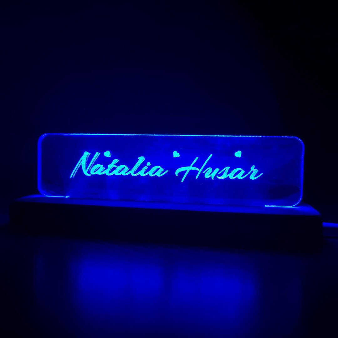 Custom LED Night Light With Acrylic Panel and Wooden Base, Personalized ...