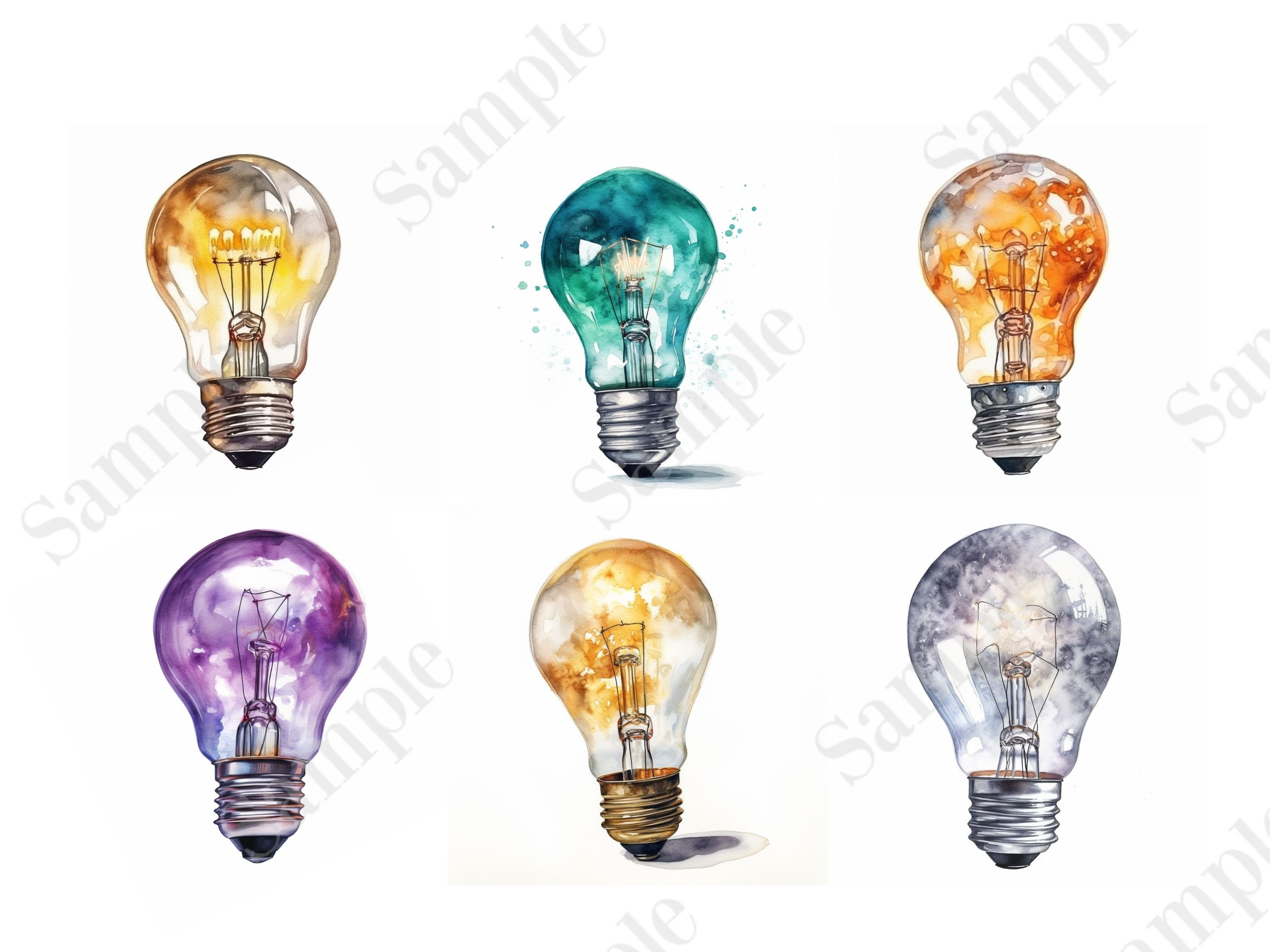 Watercolor Light Bulb Clipart | Colorful Light Bulb Illustrations ...