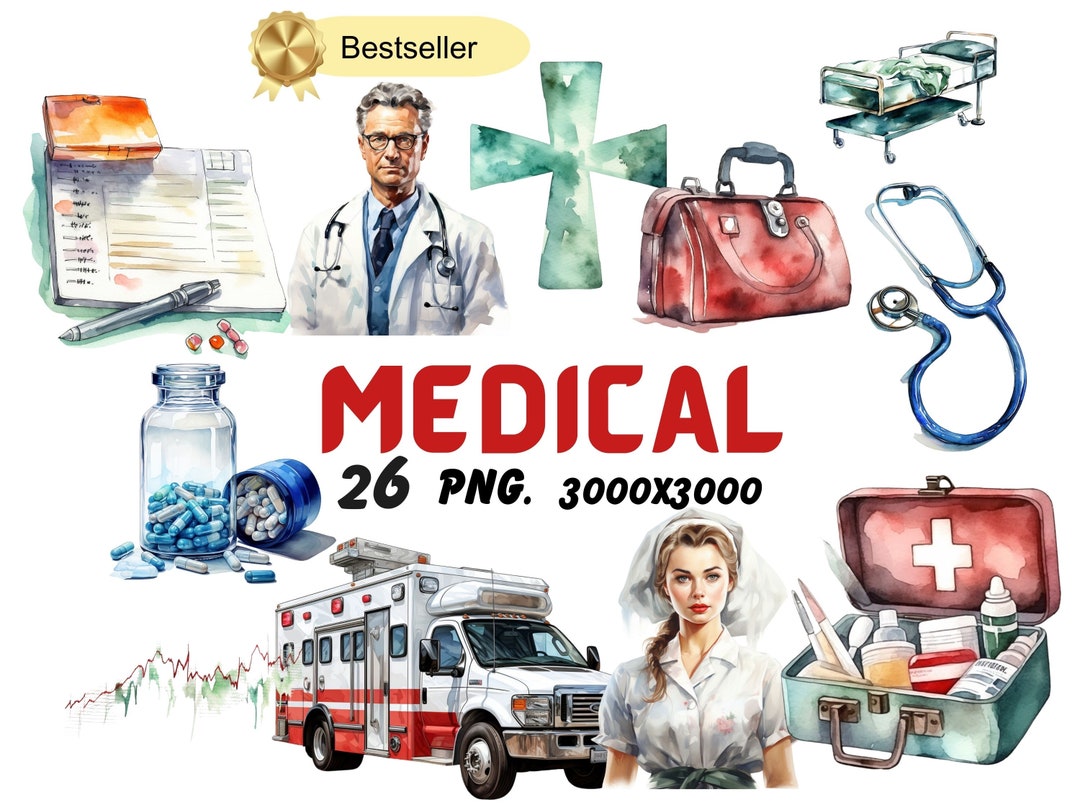 Watercolor Medical Clipart | Health, Doctor, Nurse, Ambulance, Hospital ...