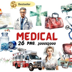 Watercolor Medical Clipart | Health, Doctor, Nurse, Ambulance, Hospital ...