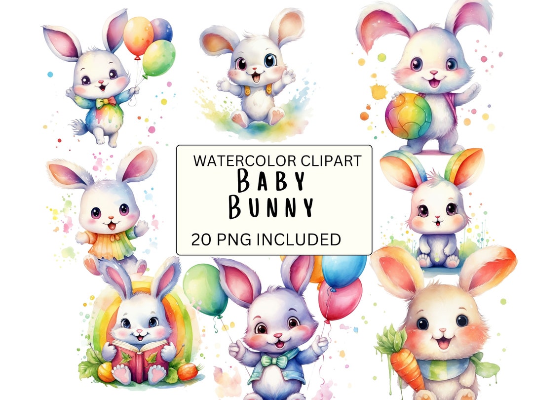 20 Watercolor Rainbow Bunny Clip Art, Colorful Bunny Clipart, , Bunny ...