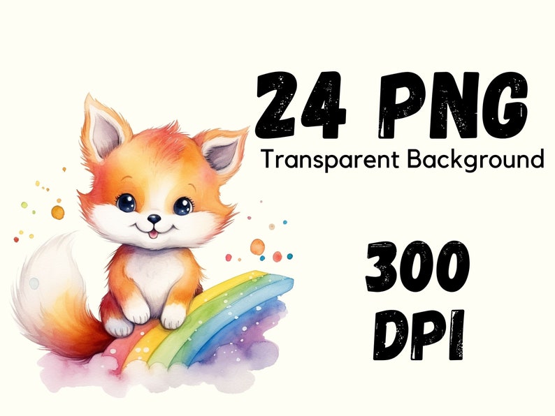 24 Watercolor Rainbow Fox Clip Art, Colorful Fox Clipart, , Fox ...