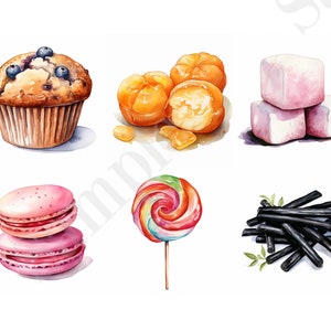 Watercolor Cute Sweets 40 Clipart, Chocolate Cookies, Sweet Macarons ...
