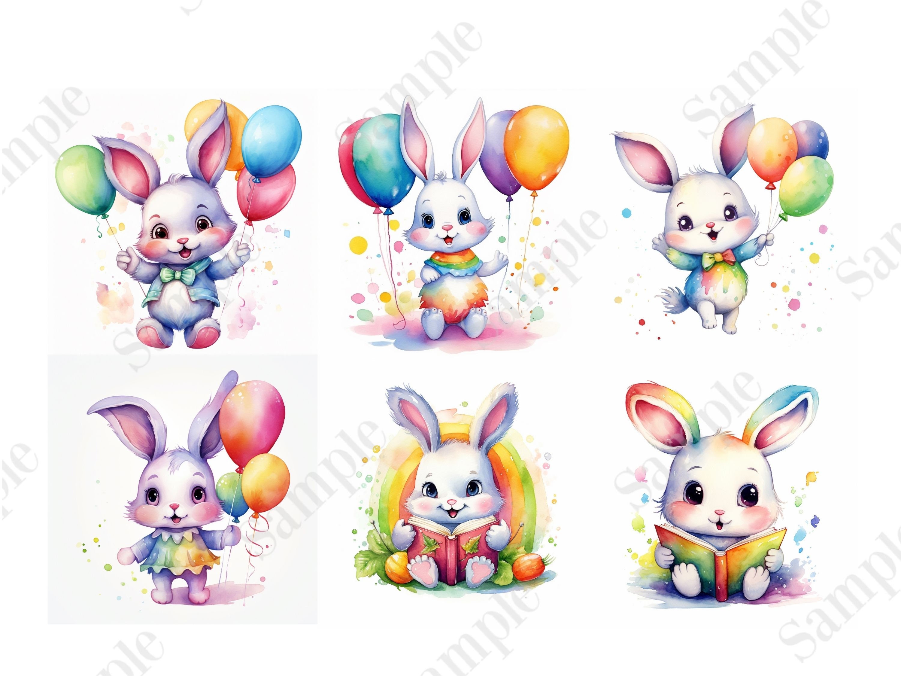 20 Watercolor Rainbow Bunny Clip Art, Colorful Bunny Clipart, , Bunny ...