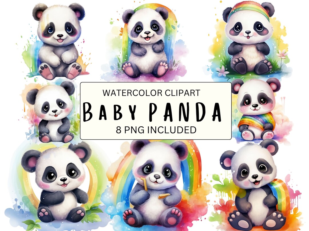 8 Watercolor Rainbow Panda Clip Art, Colorful Panda Clipart, , Panda ...
