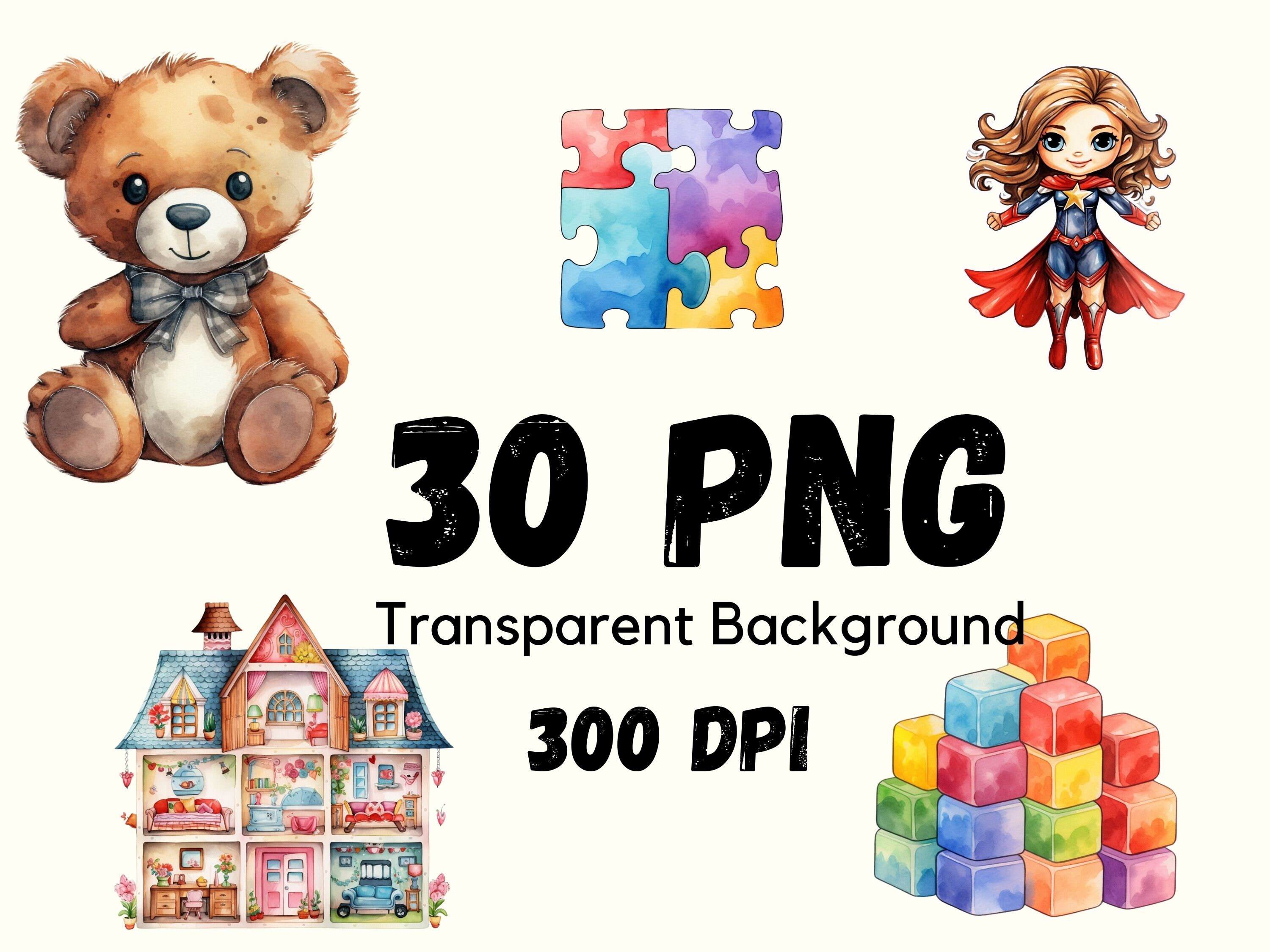 Watercolor Child Toys Clipart, Cute Toys Clipart, Toys Illustrations ...