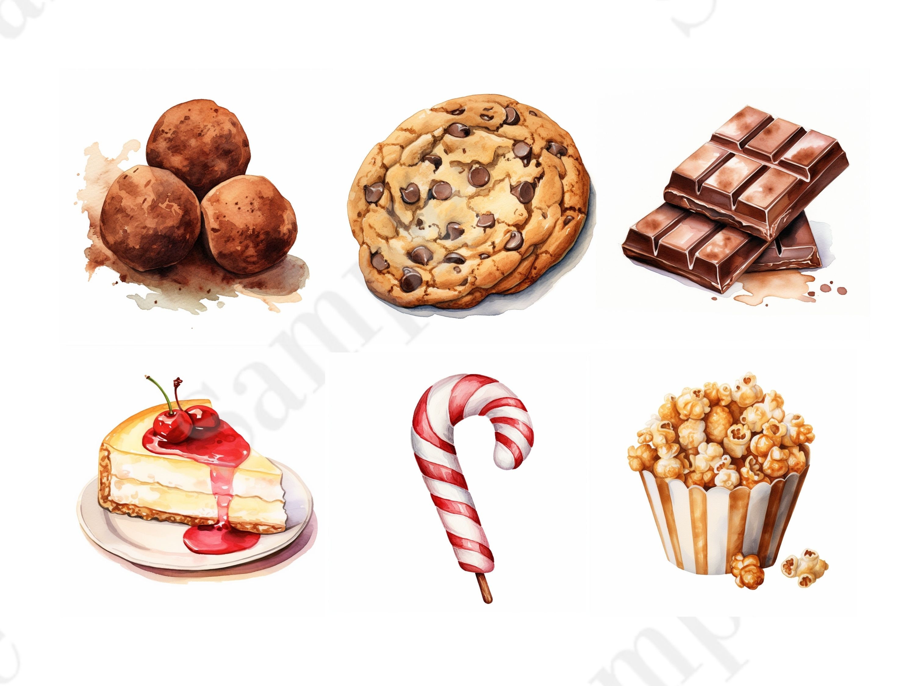 Watercolor Cute Sweets 40 Clipart, Chocolate Cookies, Sweet Macarons ...