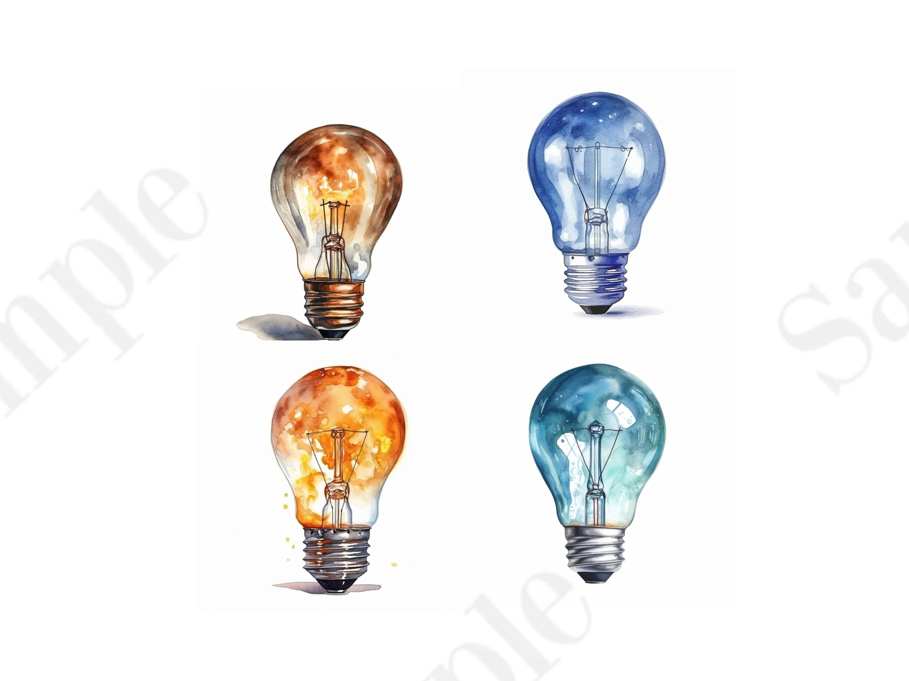 Watercolor Light Bulb Clipart | Colorful Light Bulb Illustrations ...