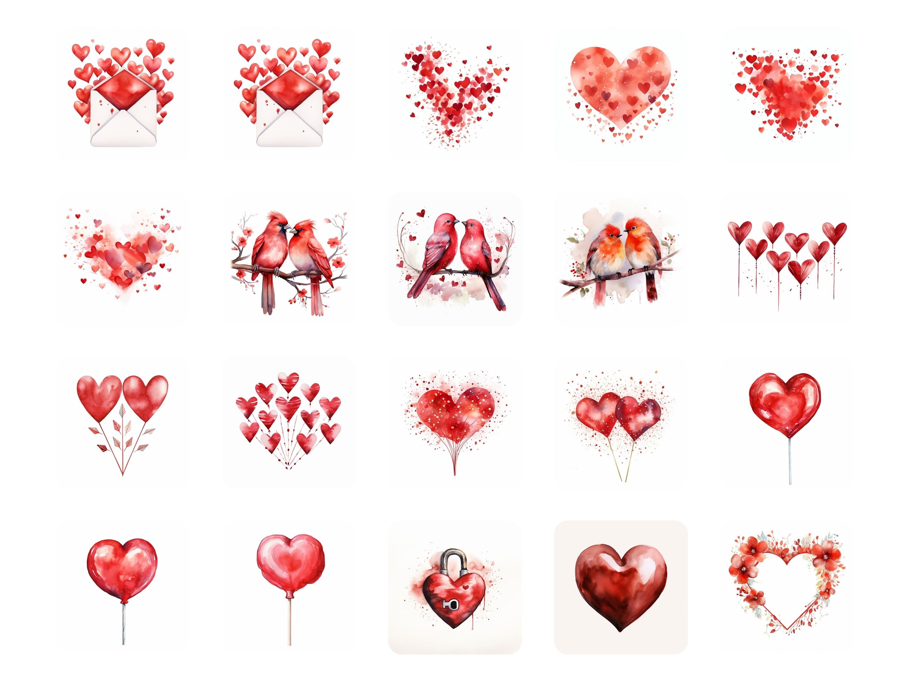 St. Valentine's Day Watercolor Clipart Bundle - 125 PNG Romantic Hearts ...
