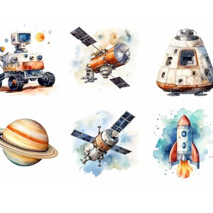 Watercolor Space Themed 22 Clipart, Galaxy Planets Clipart, Astronaut ...