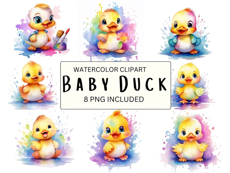 8 Watercolor Rainbow Duck Clip Art, Colorful Duck Clipart, , Duck ...