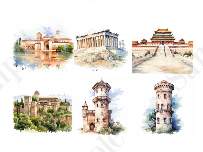 Watercolor Landmarks Illustrations, Popular Landmarks Clipart ...
