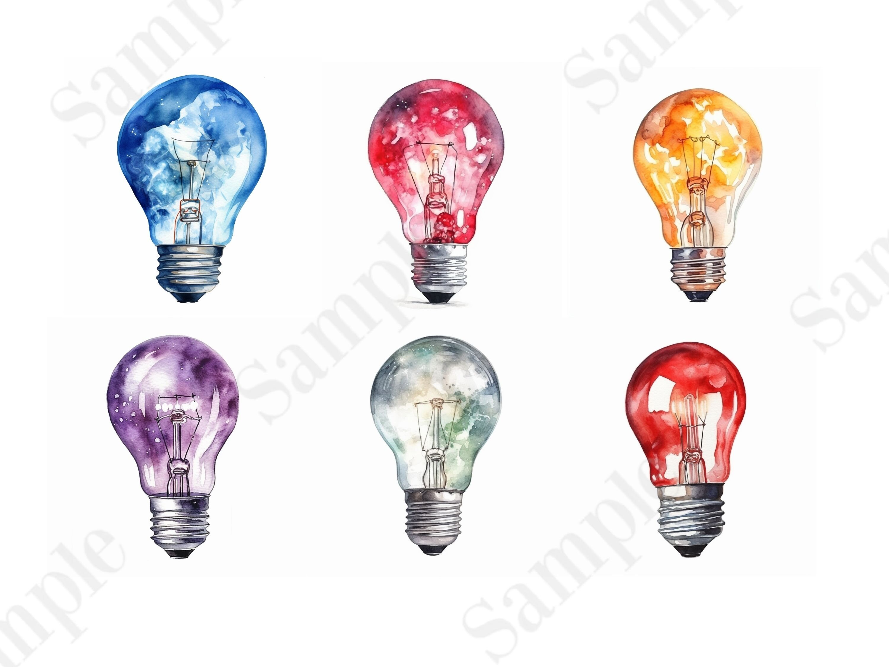 Watercolor Light Bulb Clipart | Colorful Light Bulb Illustrations ...