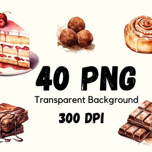 Watercolor Cute Sweets 40 Clipart, Chocolate Cookies, Sweet Macarons ...