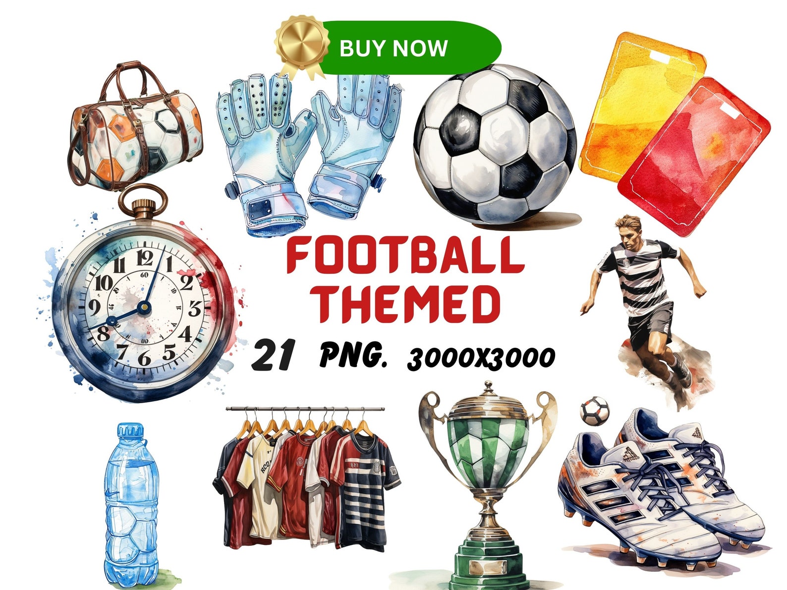 Watercolor Football Themed Clipart, Soccer Match Clipart, Football ...