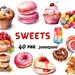Watercolor Cute Sweets 40 Clipart, Chocolate Cookies, Sweet Macarons ...
