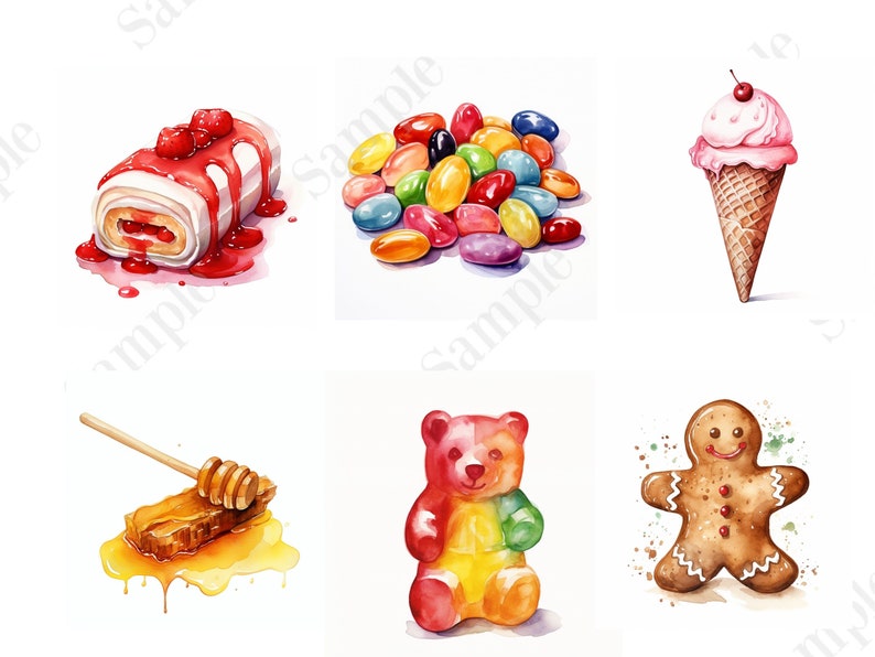 Watercolor Cute Sweets 40 Clipart, Chocolate Cookies, Sweet Macarons ...