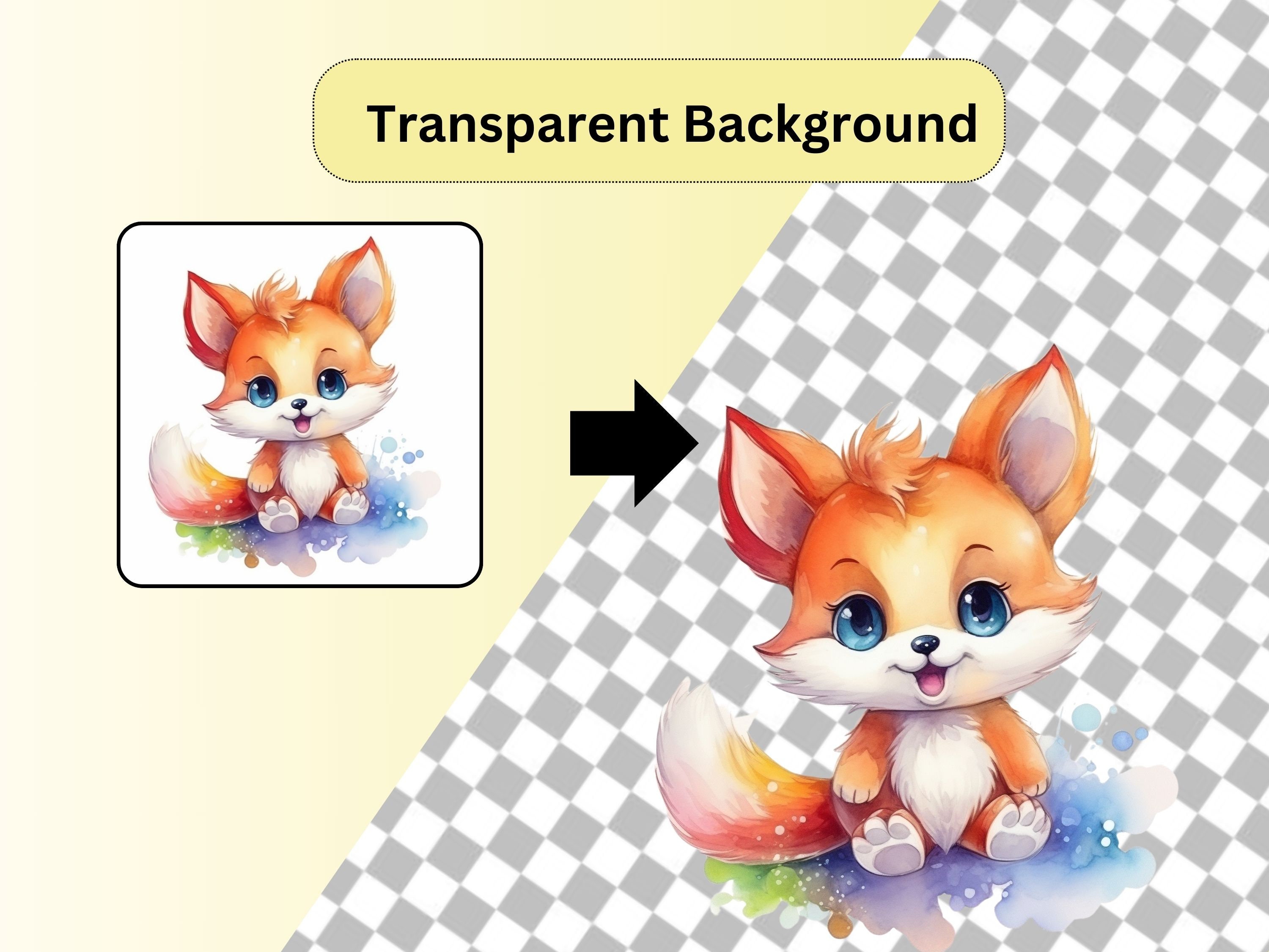 24 Watercolor Rainbow Fox Clip Art, Colorful Fox Clipart, , Fox ...