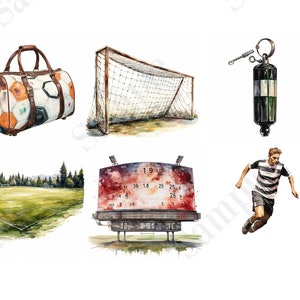Watercolor Football Themed Clipart, Soccer Match Clipart, Football ...